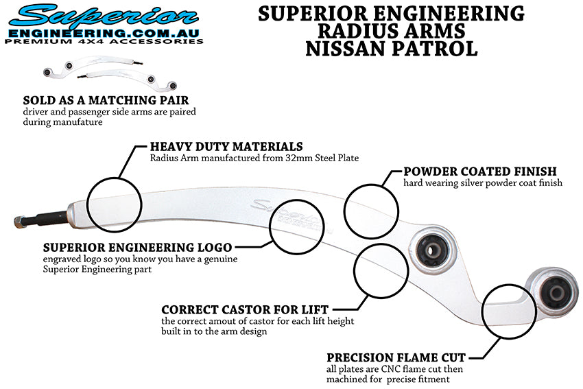 Superior Radius Arms suit Nissan Patrol GQ/GU - Suit 5” lift – Force4